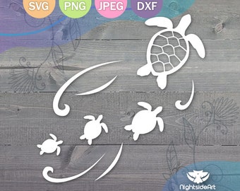 Sea Turtle Family Cut Files for Cricut and Silhouette .svg .png .jpg ...