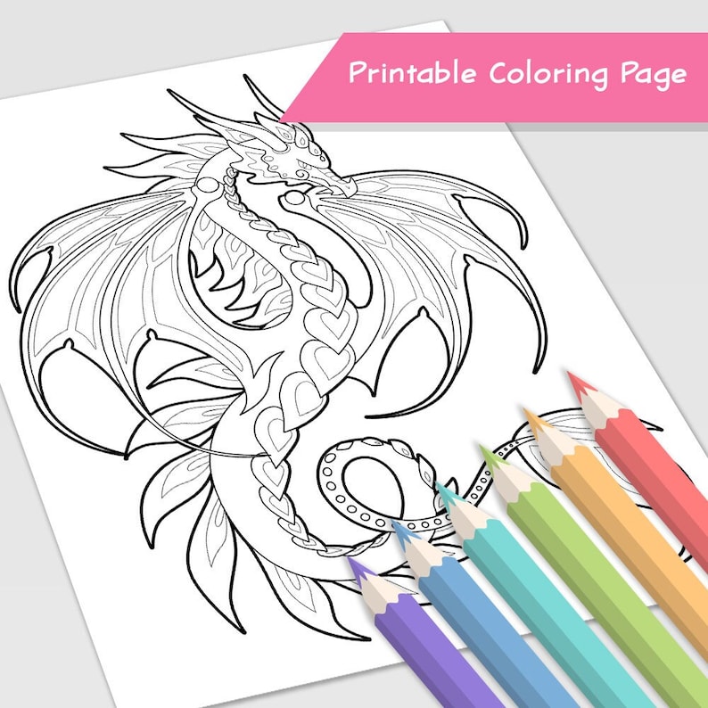 Fire Dragon Coloring Page Flying Dragon Cute Dragon Coloring - Etsy
