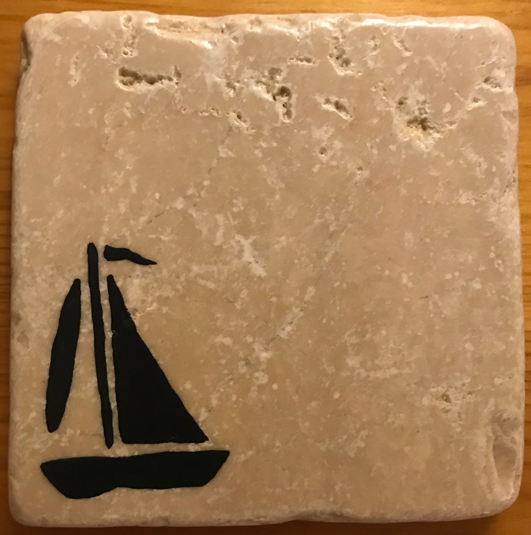 Sailboats Stone Tile Coaster Set - Etsy