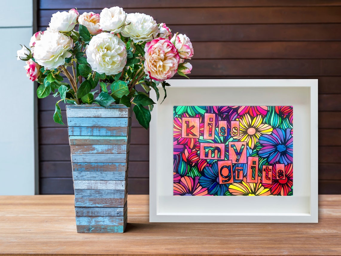 Kiss My Grits Printable Coloring Book Page Southern Slang - Etsy