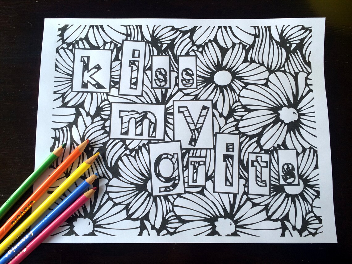 Kiss My Grits Printable Coloring Book Page Southern Slang - Etsy