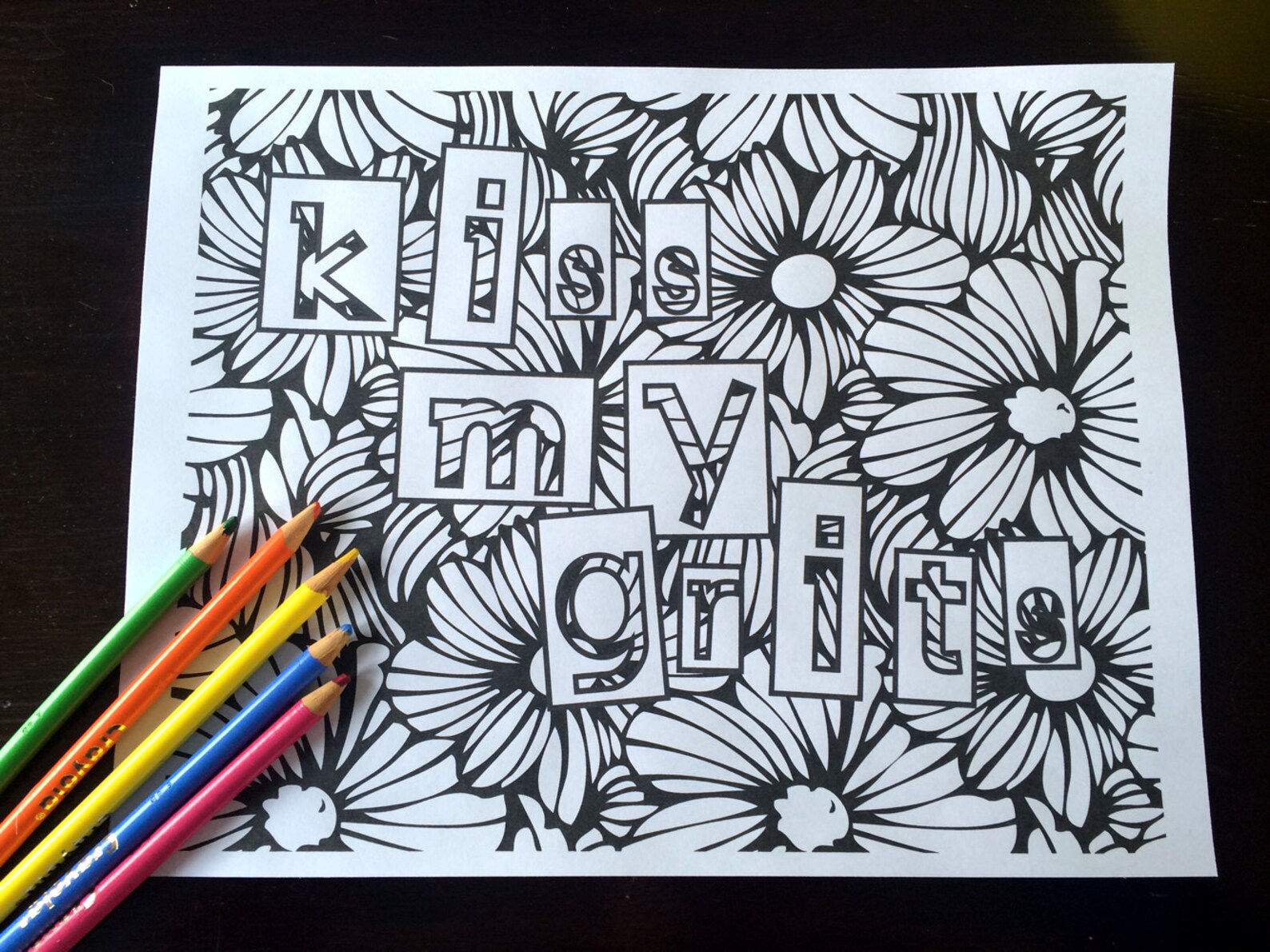 Kiss My Grits Printable Coloring Book Page Southern Slang - Etsy