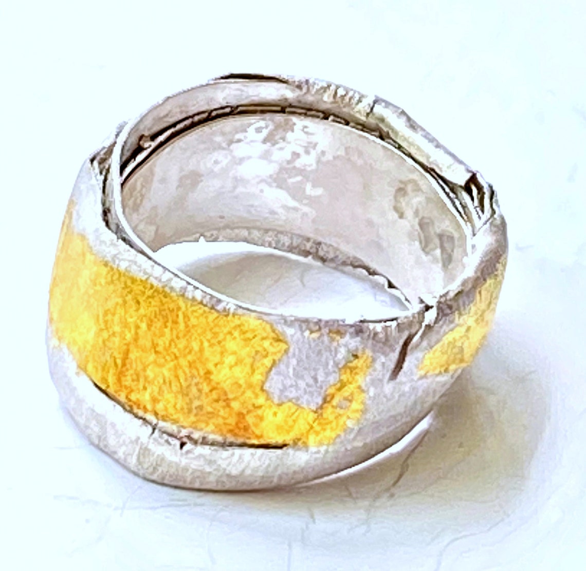 Twisted Silver Ring With Gold Leaf 1 - Etsy