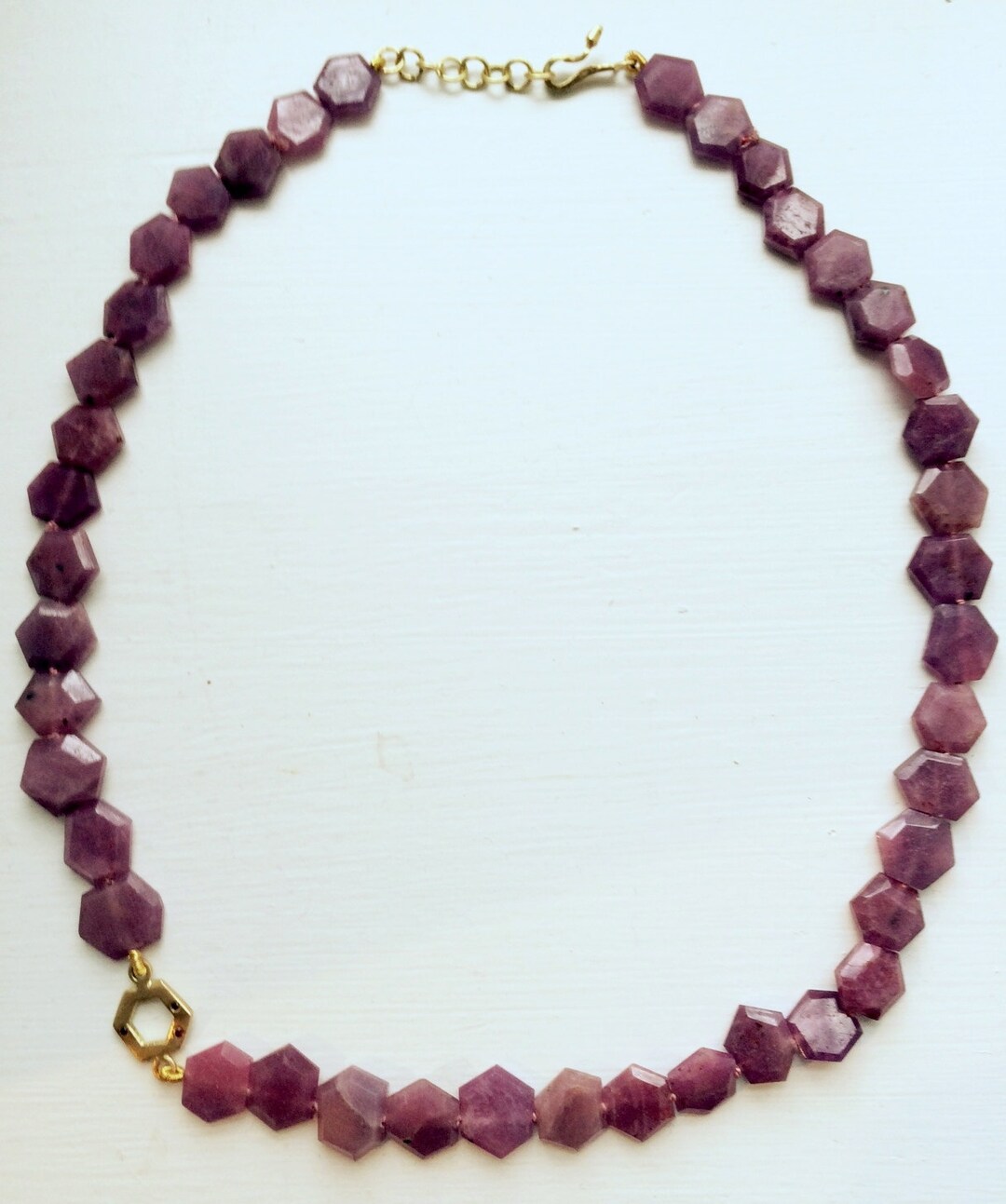 Ruby Necklace With Gold Hexagon Pendant - Etsy UK