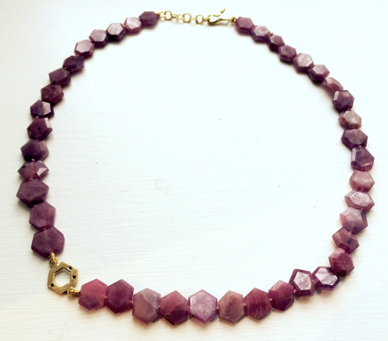 Ruby Necklace With Gold Hexagon Pendant - Etsy UK