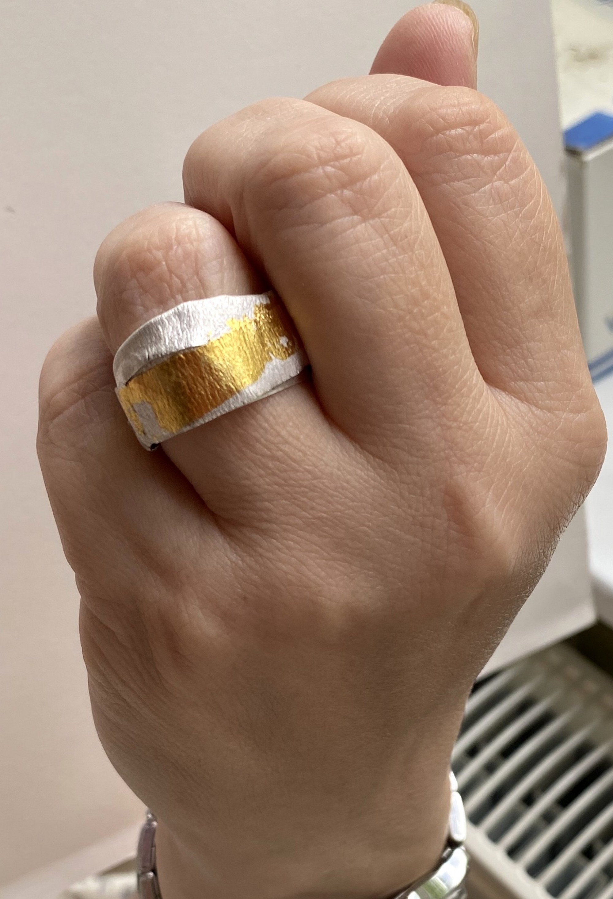 Twisted Silver Ring With Gold Leaf 1 - Etsy