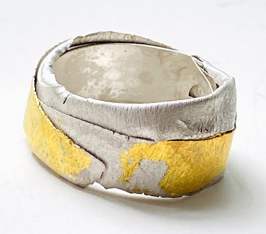 Twisted Silver Ring With Gold Leaf 1 - Etsy