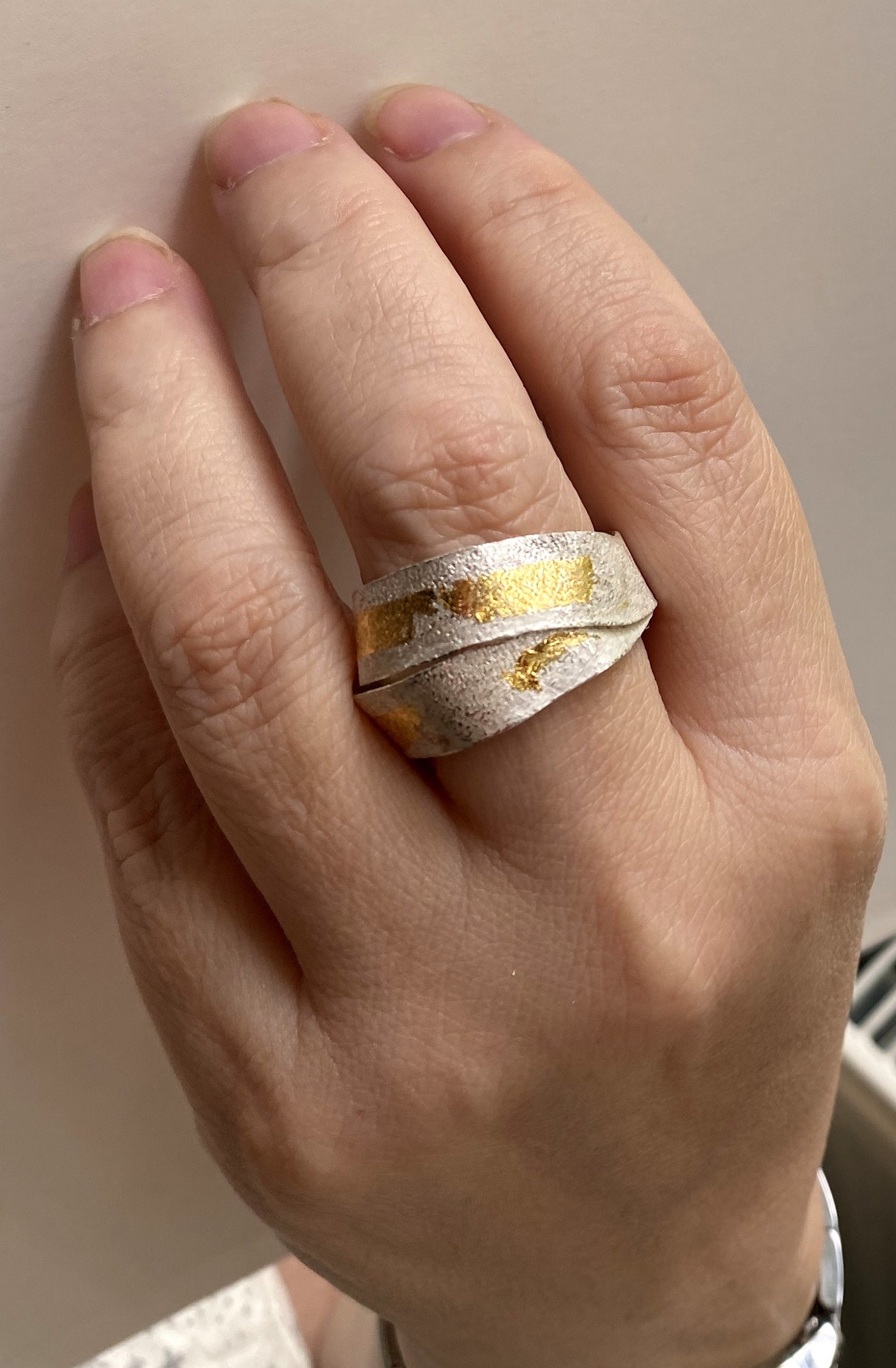 Twisted Silver Ring With Gold Leaf 2 - Etsy