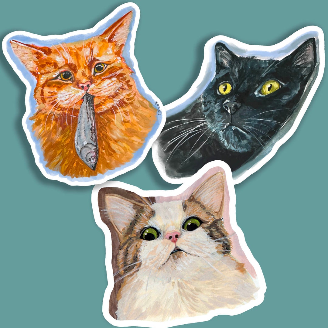 3 Sticker Set, Gouache Cats - Etsy