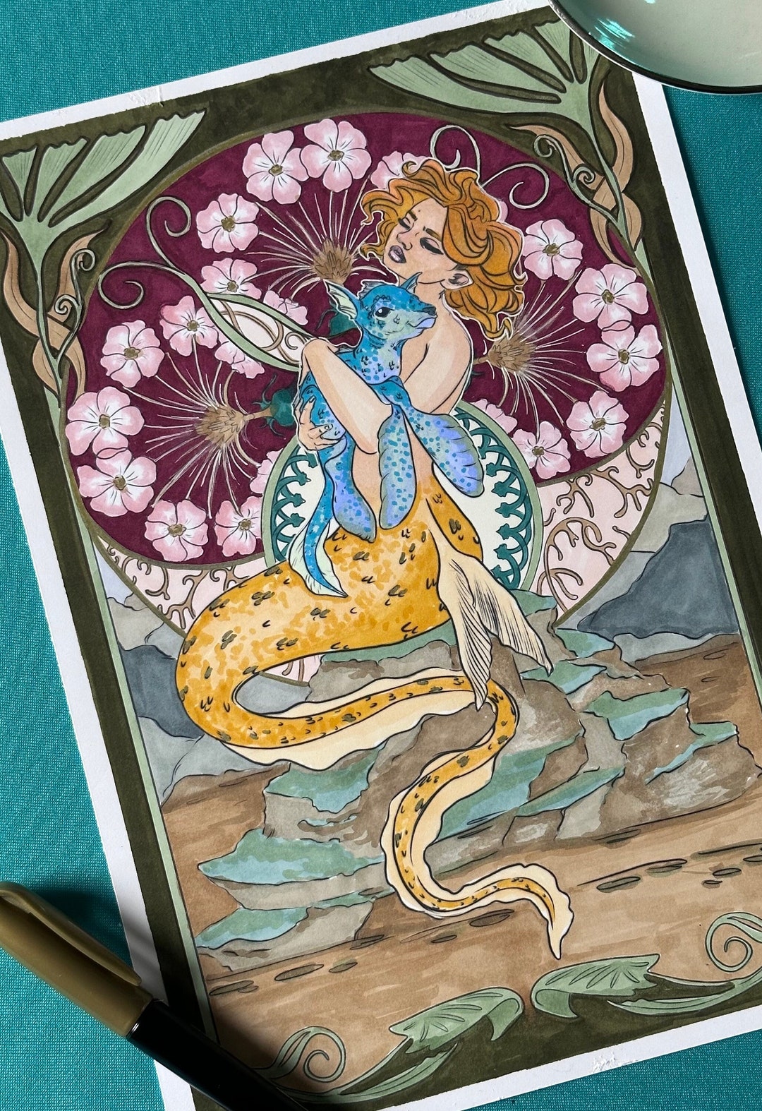 Art Nouveau Kelpie and Mermaid Print - Etsy