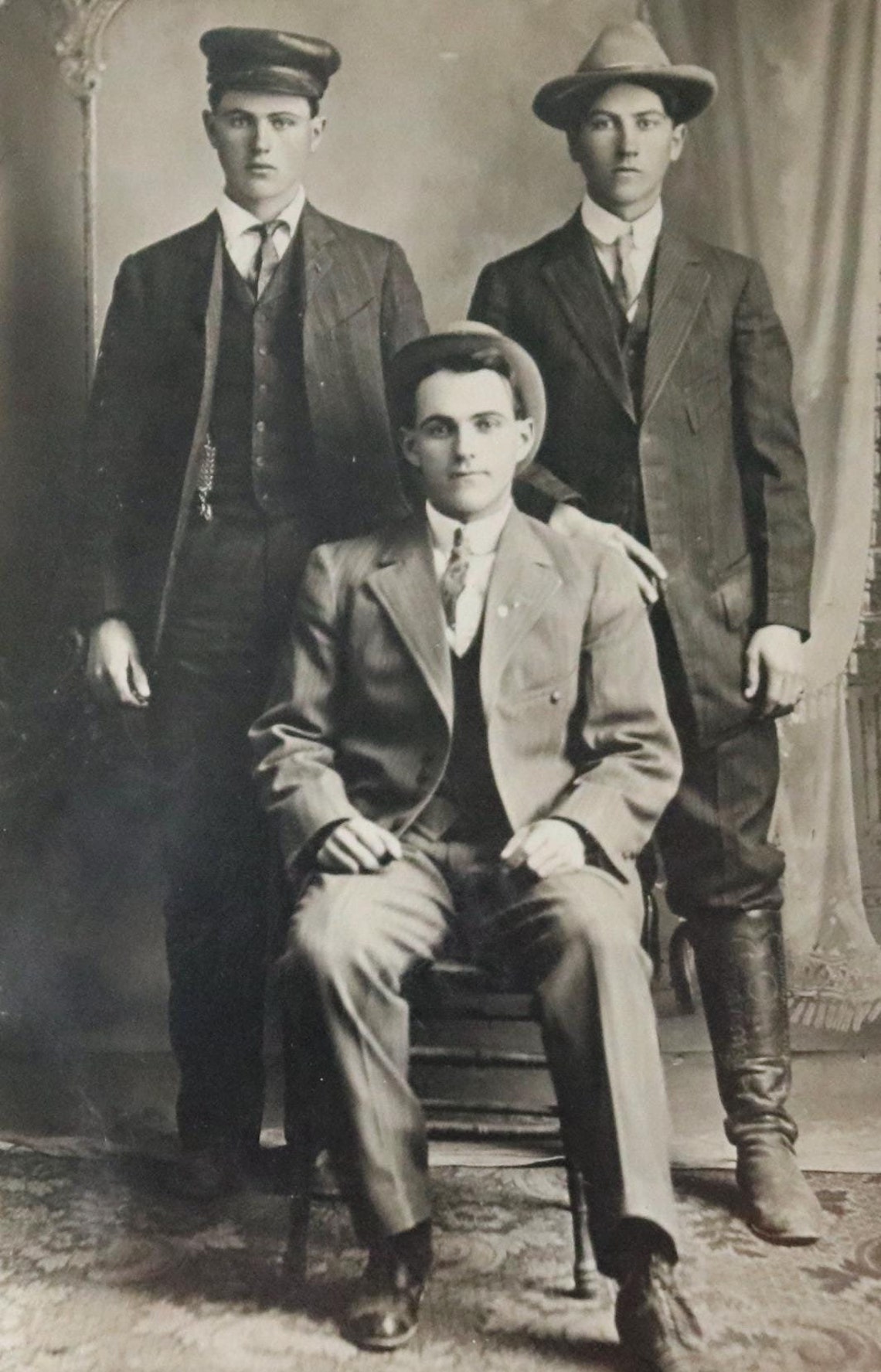 3 Brothers One With Cap Badge Real Photo Postcard RPPC - Etsy