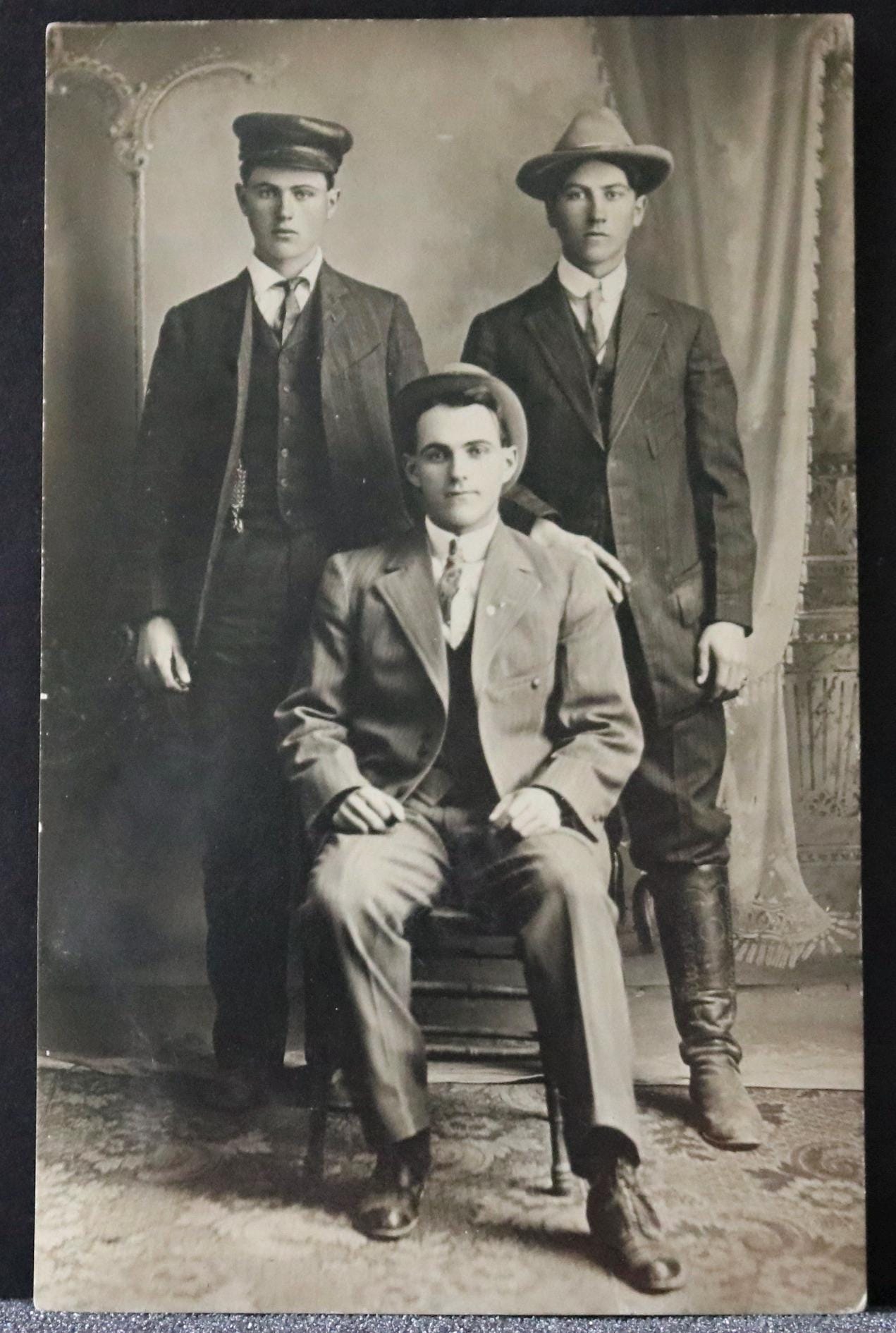 3 Brothers One With Cap Badge Real Photo Postcard RPPC - Etsy