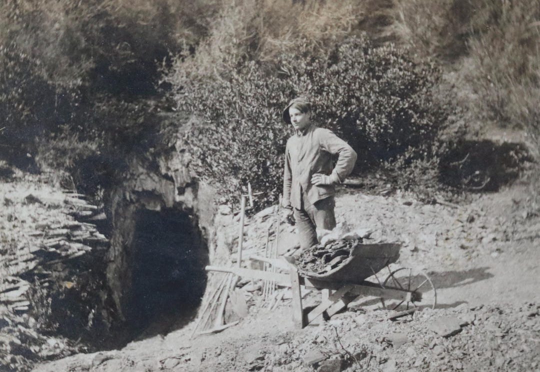 Miner With Loaded Wheel Barrow at Mine or Cave Very Real Photo Postcard ...
