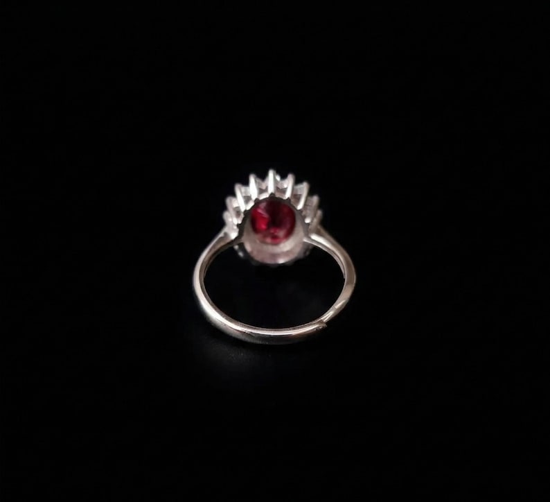 Oval Red Garnet Halo Ring, Sterling Silver Statement Wedding Band - Etsy