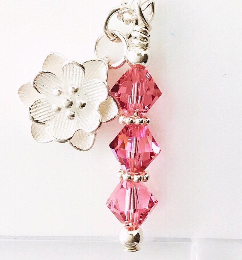 Sterling Silver Flower Charm Necklace-pink Swarovski Crystal Chain ...