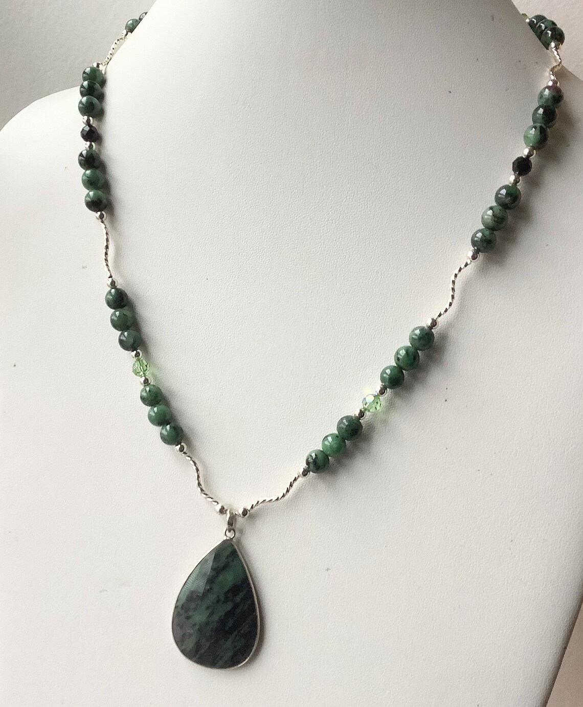 Gemstone Necklace-green Jasper Pendant Necklace-statement Beaded ...