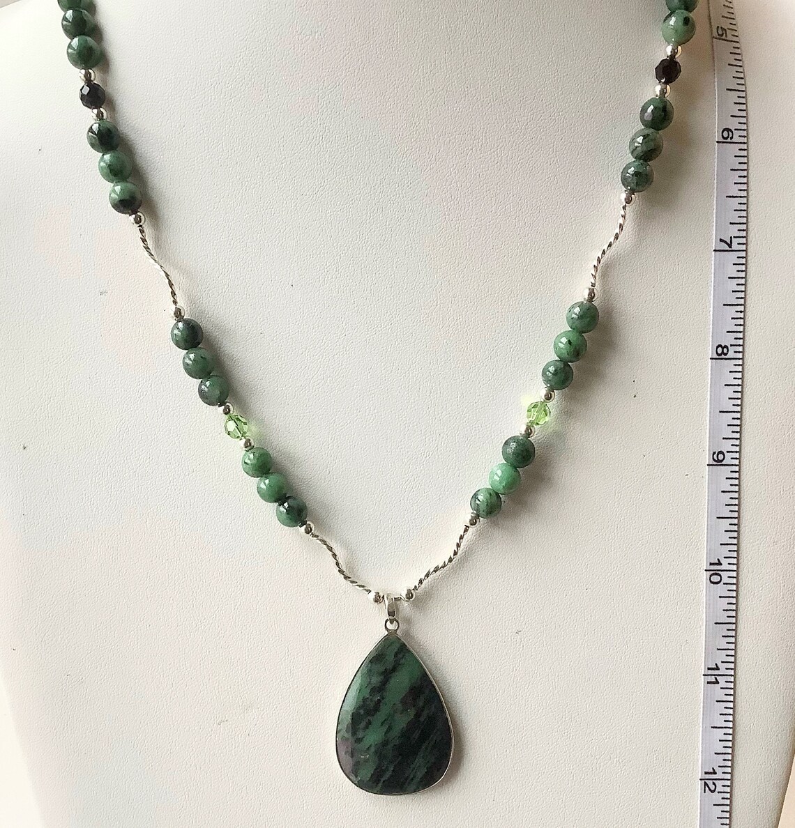 Gemstone Necklace-green Jasper Pendant Necklace-statement Beaded ...