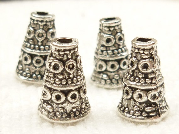 Cone Shaped Ornate Pattern Bead Caps Antique Silver 10 | Etsy