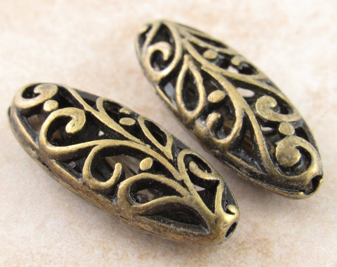 23mm Intricate Filigree Floral Oval Spacer Beads, Antique Bronze (4 ...