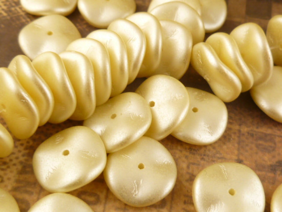 Ripple Czech Glass Beads, Cream Pearl Rondelle Disc Glass Bead, (6 ...