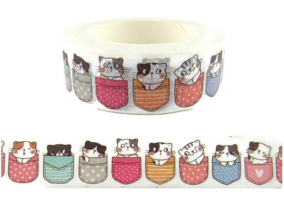 Cat Washi Tape, Cute Kitten Washi Tape, Cartoon Kitten Washi Tape, Full ...
