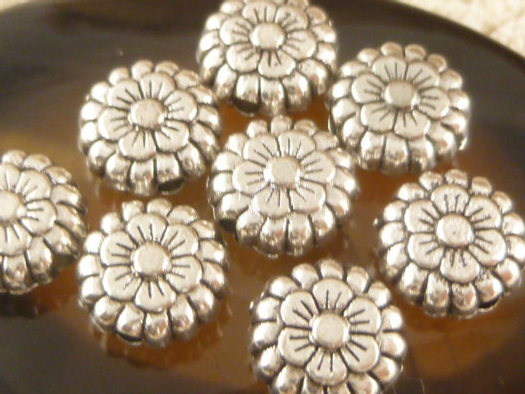 7mm Silver Tone Detailed Ornate Flower Spacer Bead (20) - SF6 - Etsy