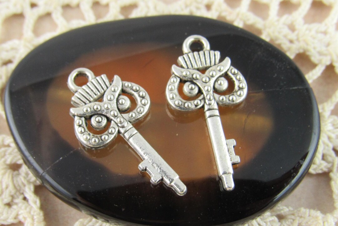 Intriguing Owl Head Skeleton Key Charms, Antique Silver (6) - S116 - Etsy