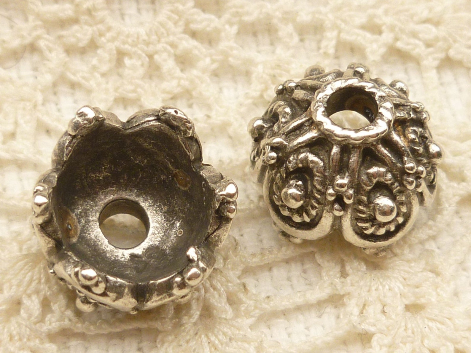 14mm Large Ornate Silver Pewter Bead Cap, Rustic, Mykonos Casting Beads ...