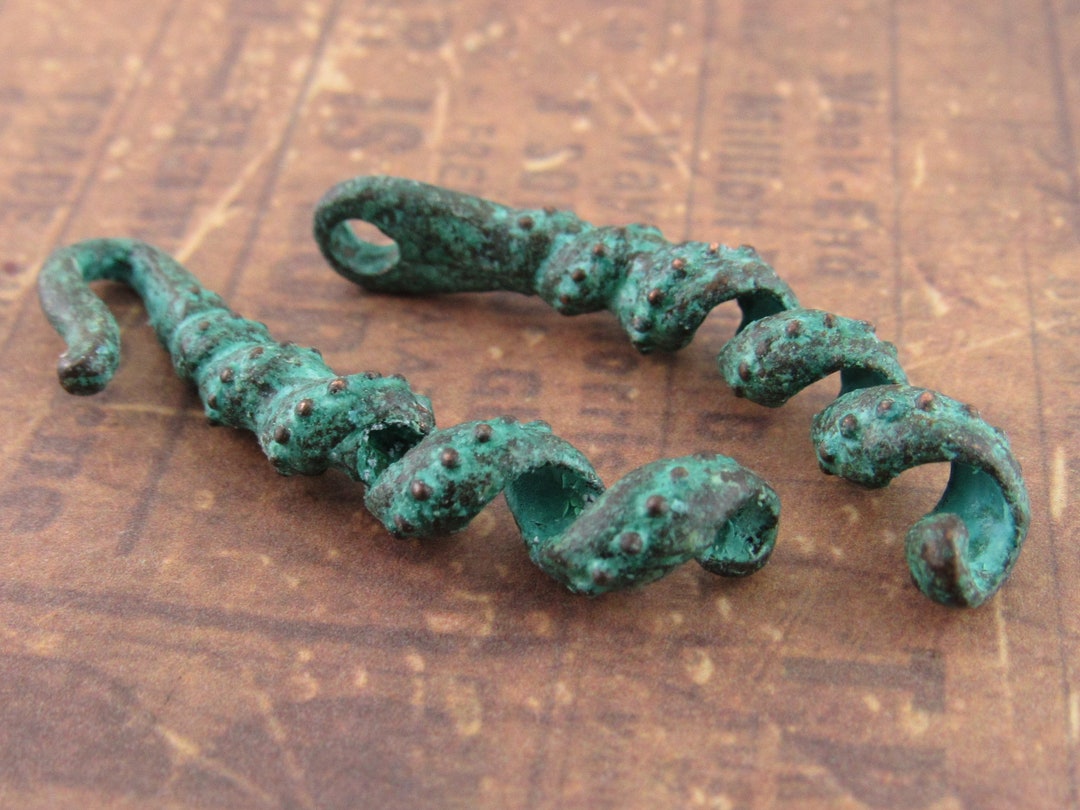 Twisted Swirl Cord End Closure Clasp, Blue Patina Rustic Unique ...