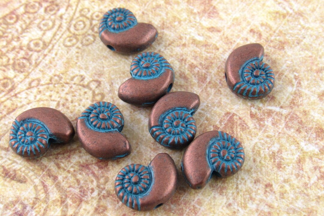 11mm Patina Sea Shell Bead, Blue Snail Shell Spacer Bead, Blue Shell ...