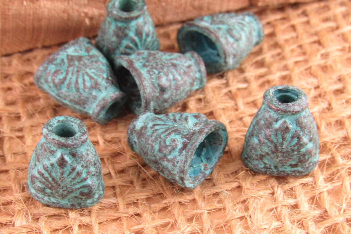 Floral Cone End Cap Bead Finding, Rustic, Patina, Fleur De Lis Mykonos ...
