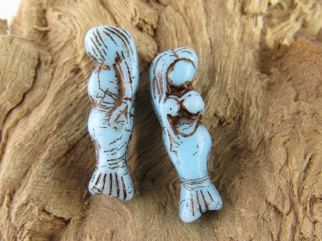 Glass Mermaid Beads, Rustic Czech Mermaid Beads, Sky Blue With Metallic ...
