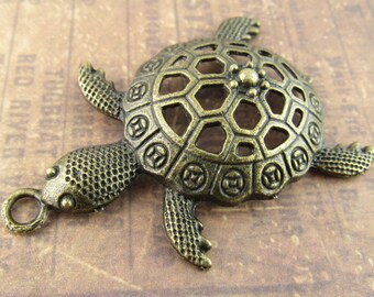 Large Filigree Sea Turtle Pendant , Antique Bronze 2 A62 - Etsy