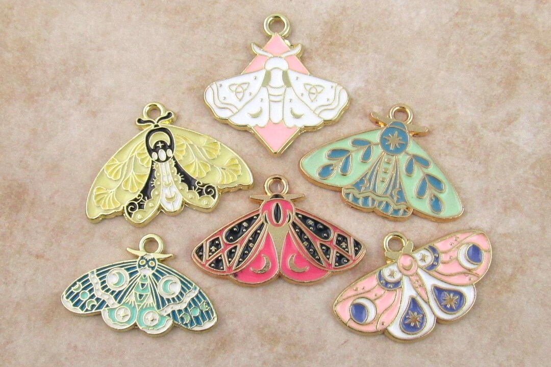 Colorful Moth Charms, Enamel Moth Charms, Gold Tone Enamel Moth Charms ...