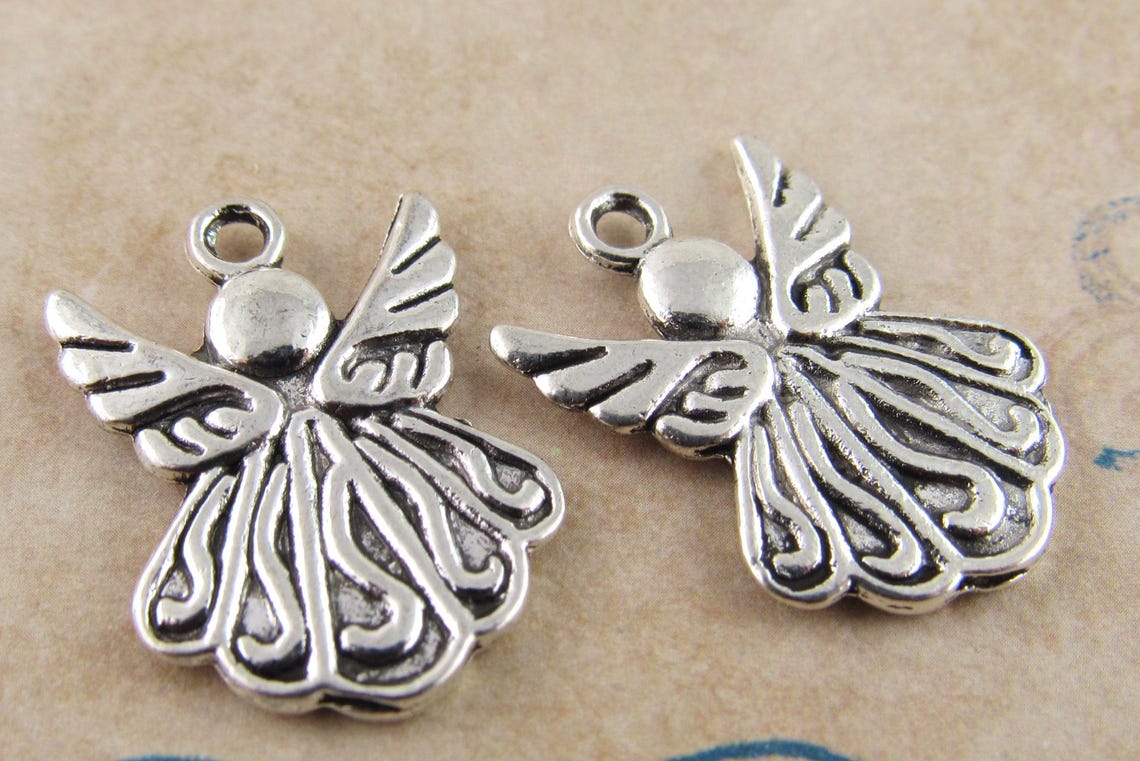 Adorable Swirly Angel Charms - Antique Silver (10) - S157 - Etsy