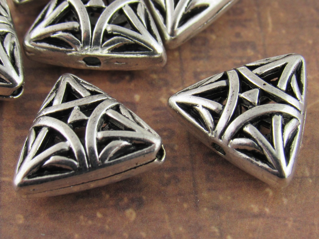 17mm Filigree Triangle Hollow Bead, Metal Geometric Ornate Spacer Metal ...