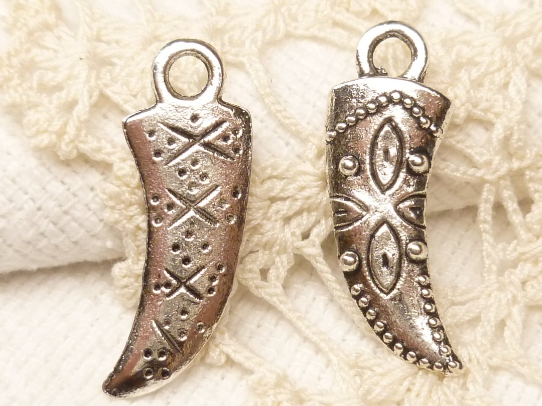 Tribal Tooth Charm, Metal Tusk With Tribal Carving Charms, Saber Tooth ...