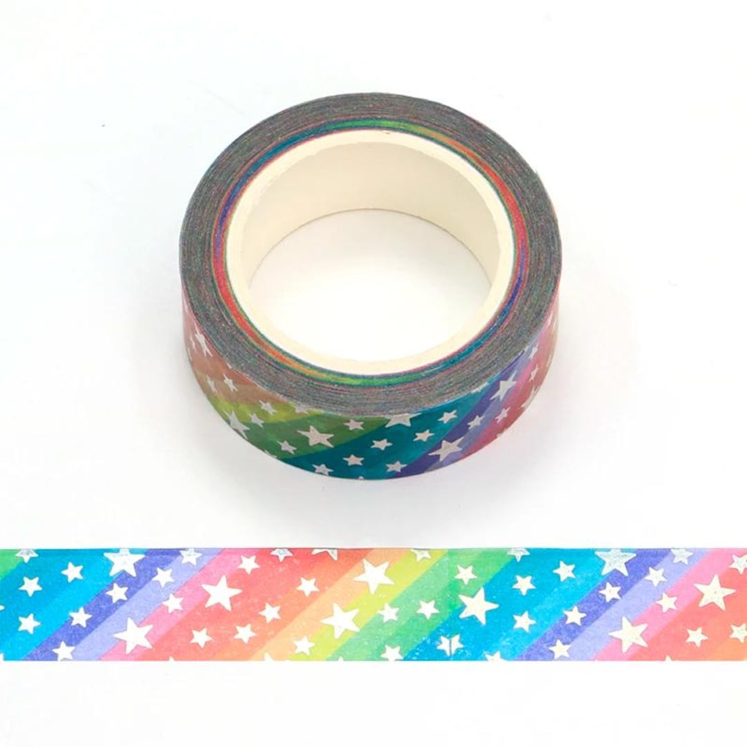 Rainbow Star Washi Tape, Silver Foil Star Washi Tape, Celestial Washi ...