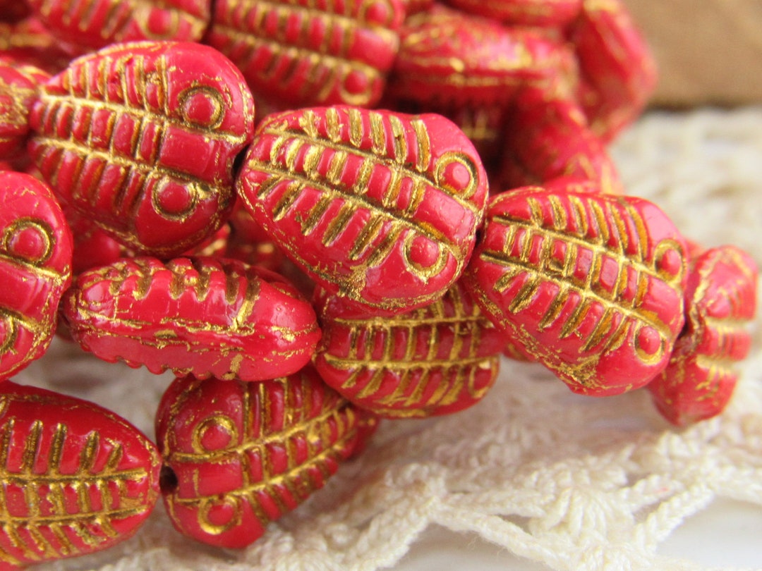 Red Trilobite Czech Pressed Glass Beads, Fossil Spacer Bead - 1 Strand ...