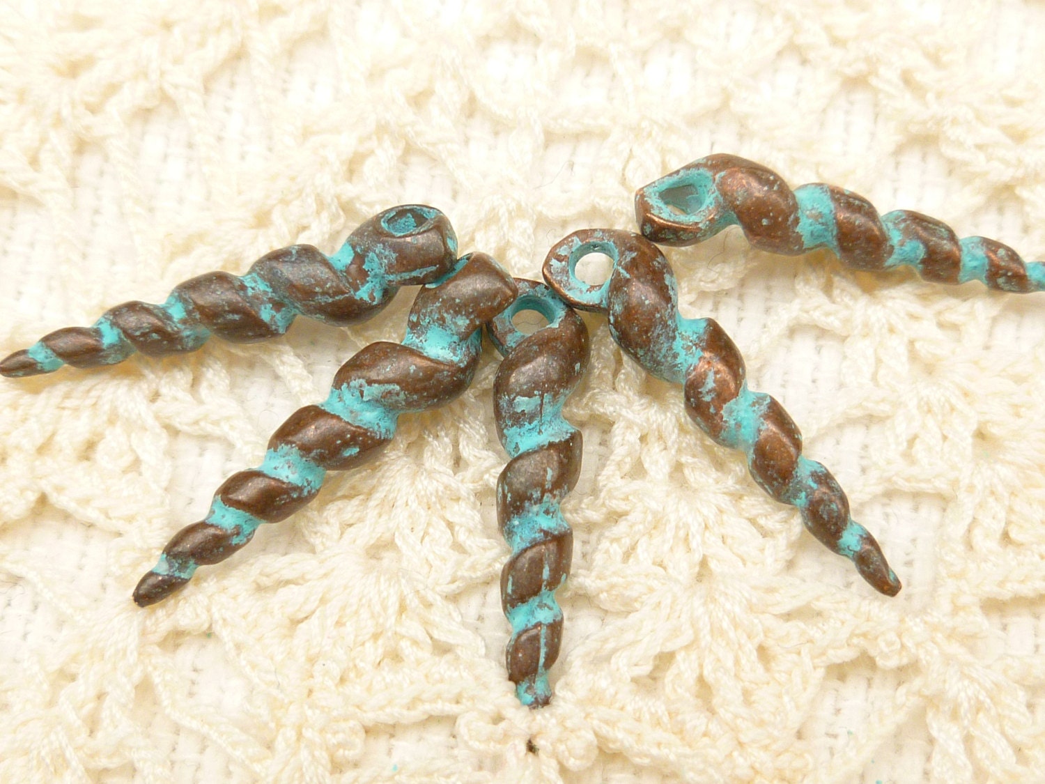 22mm Patina Auger Shell Charm Rustic Twisted Spike Charms - Etsy