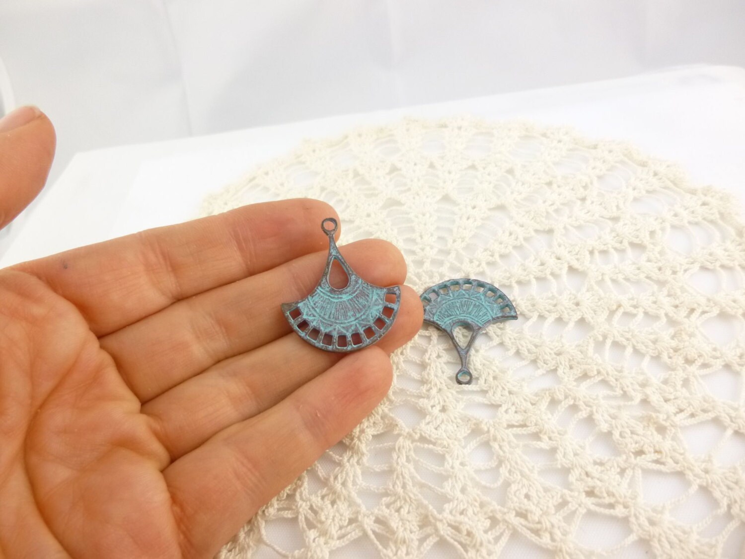 Verdigris Patina Fan Connector Charm Pendant, Chandelier Mykonos ...