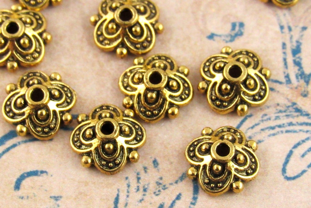 8mm Antiqued Gold Ornate Bead Caps, Victorian Look Bead Cap, Vintage ...