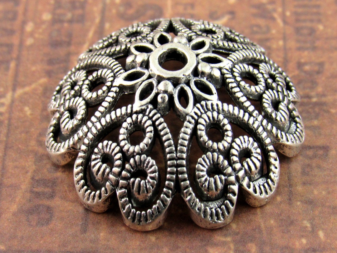28mm Extra Large Heart Swirl Bead Caps, Antique Silver (2) - SF130 - Etsy