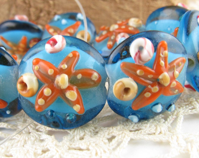 Orange Starfish Glass Beads, Blue Lampwork Focal Ocean Bead 2 - Etsy
