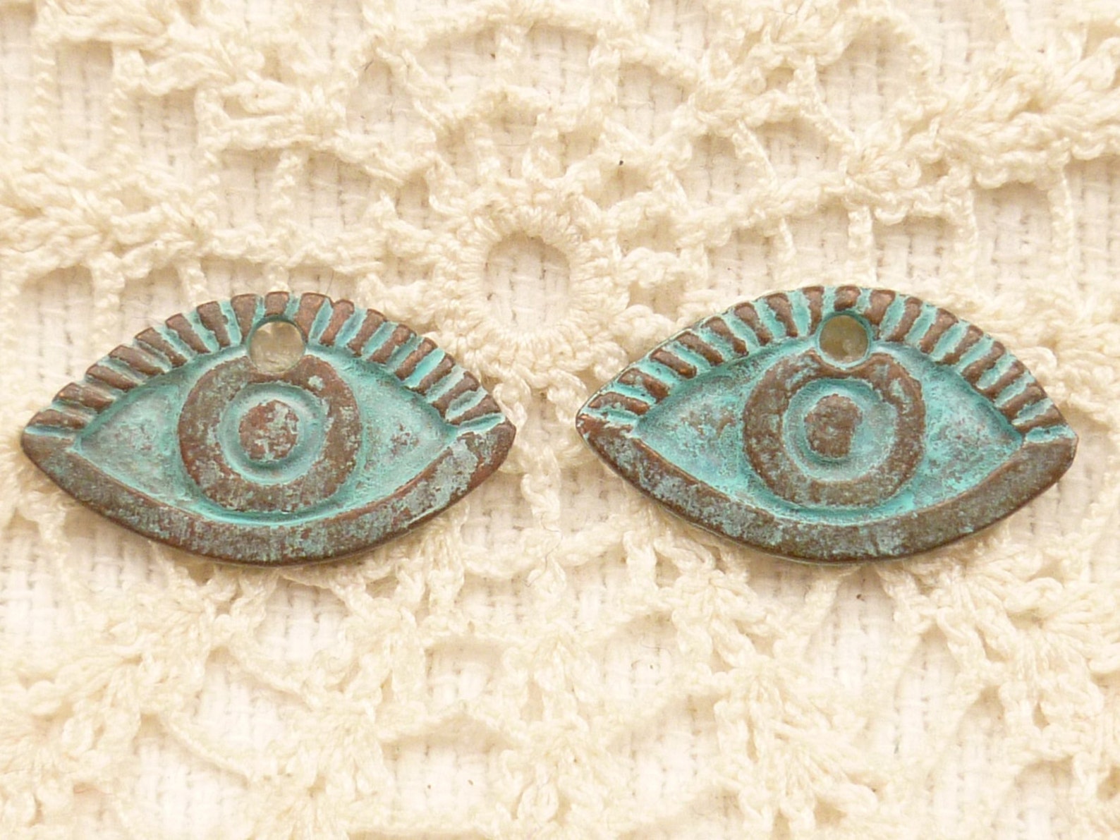 Patina Evil Eye Charm, Rustic Patina Eye Charm, Mykonos Casting Charm ...