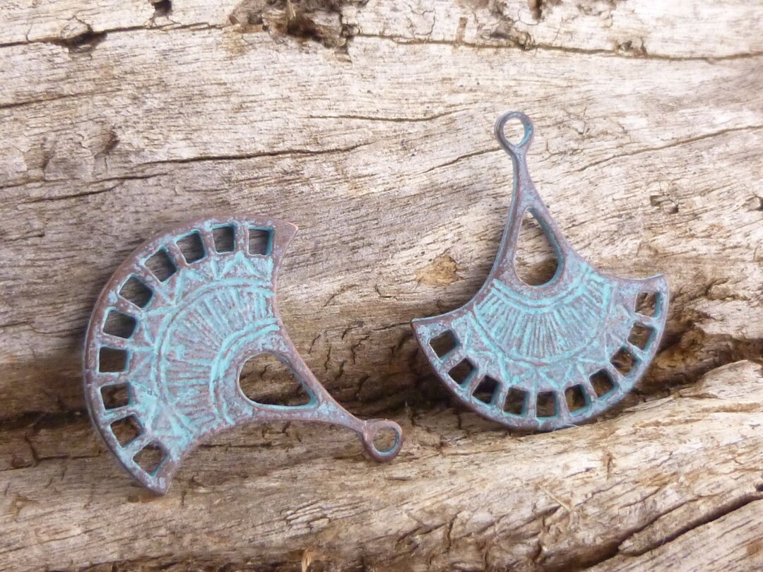 Verdigris Patina Fan Connector Charm Pendant, Chandelier Mykonos ...