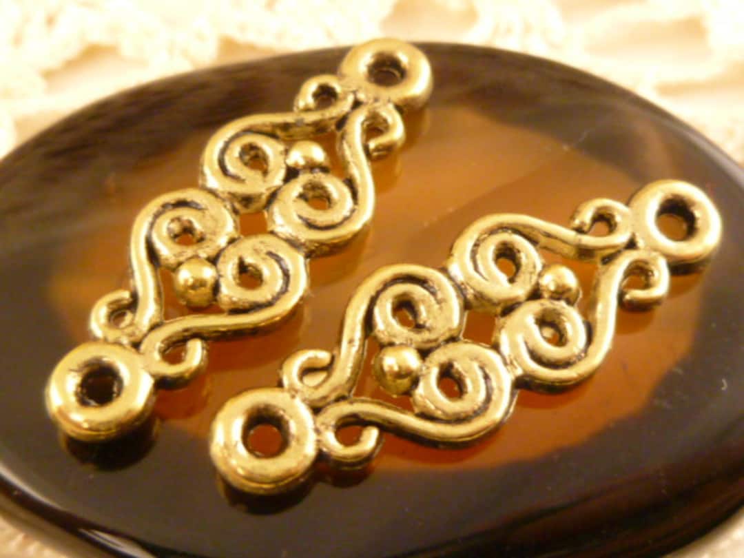 Gold Tone Metal Connector, Fancy Swirl Filigree Link Finding Charm (6 ...