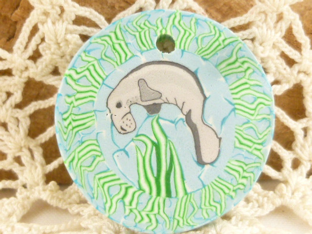Manatee Mammal Green Seaweed Focal Disc Pendant 25mm (4) - Etsy