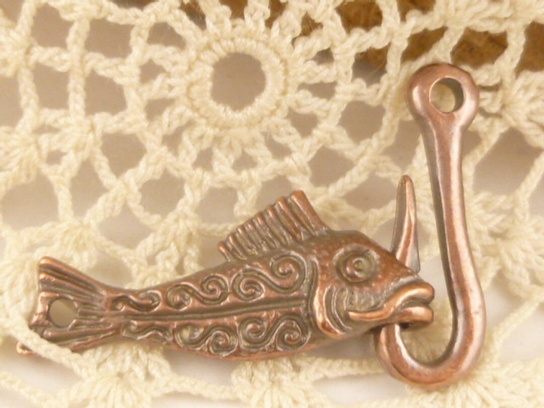 Large, Rustic, Aged Copper Fish Hook Clasp Finding, Mykonos Casting ...