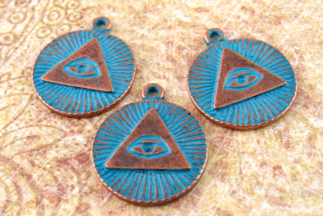 20mm Patina Eye of Providence Charms, Blue Evil Eye Charms, Rustic Coin ...